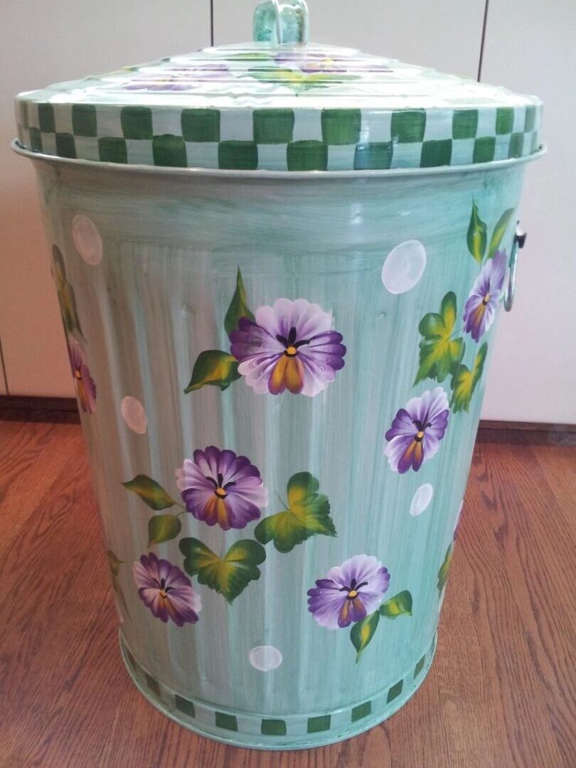 20 Gallon Hunter Wash, Purple/white Pansies, Greenery, Green Checked ...
