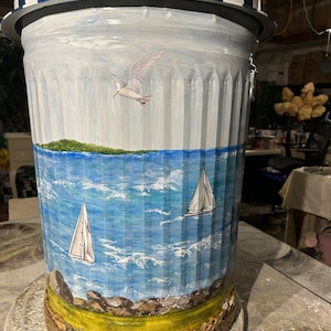 Hand Painted Trash Can - Nautical - 30 Gallon - Etsy