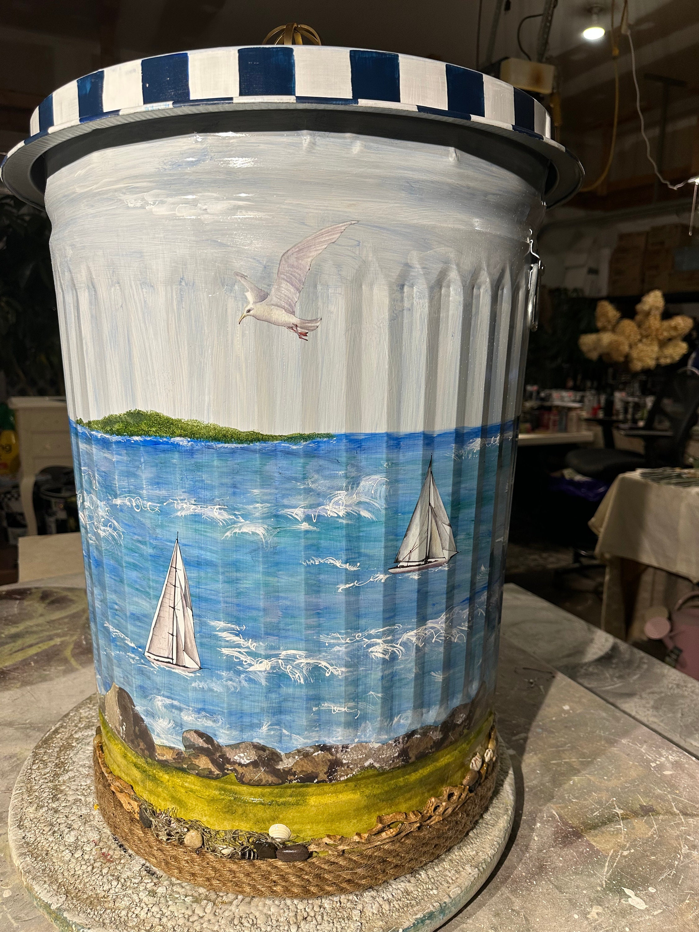 Hand Painted Trash Can Nautical 30 Gallon - Etsy