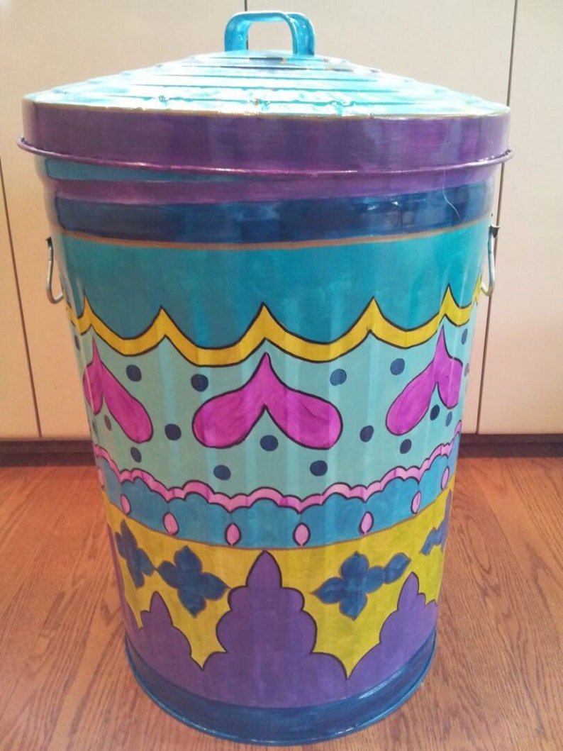 Hand Painted Trash/garbage Can - 20 Gallon Talavara Design, Multi ...