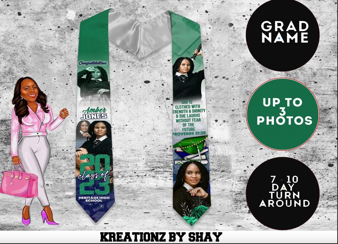 Graduation Stole Green N White - Etsy