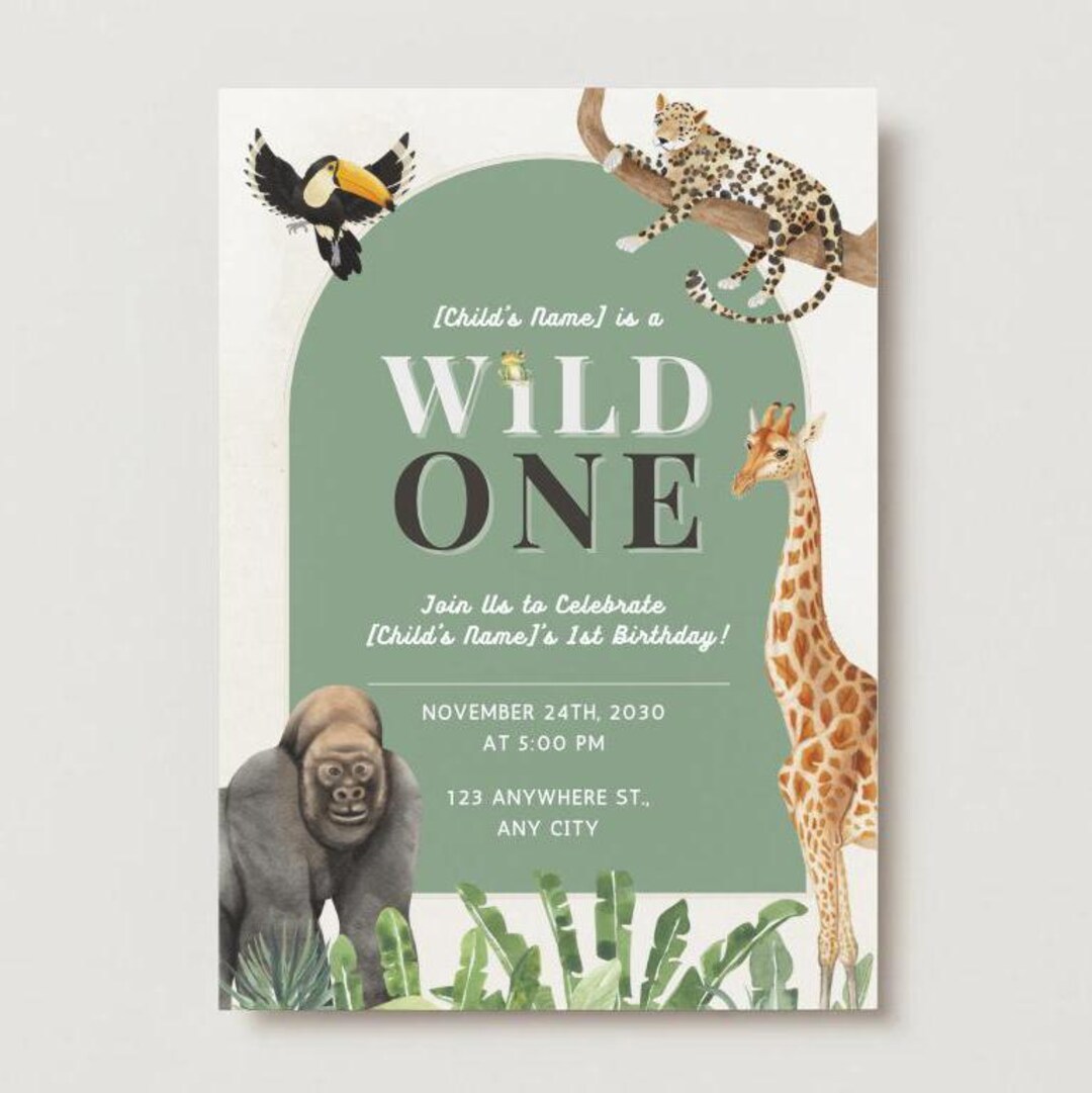 Editable Wild One Birthday Invitation, Safari First Birthday, Canva ...