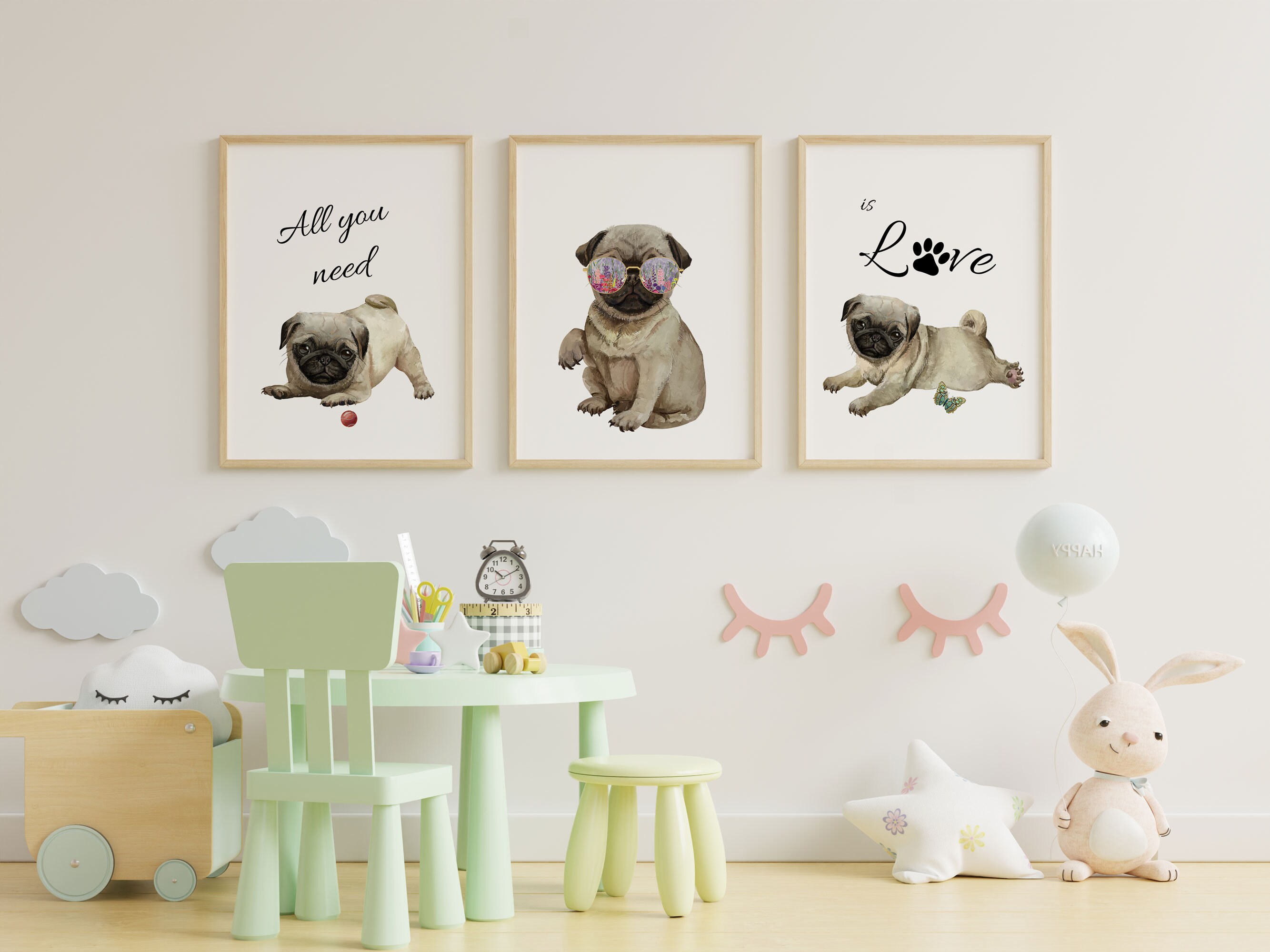 Pug Poster Puppy Print Puppy Pug Poster Pug Love Nursery - Etsy