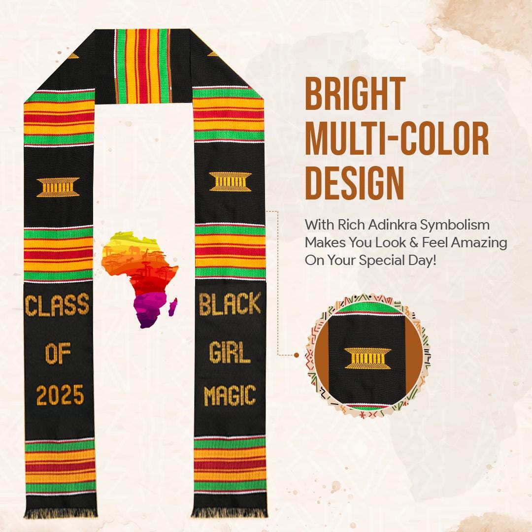 2025 Kente Stole BLACK GIRL MAGIC Sash Stoll Graduation Stole Class of ...
