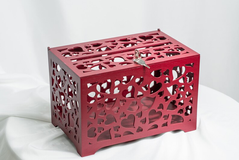 Burgundy Wedding Card Box With Lock: Wooden Money Gift Box - Etsy