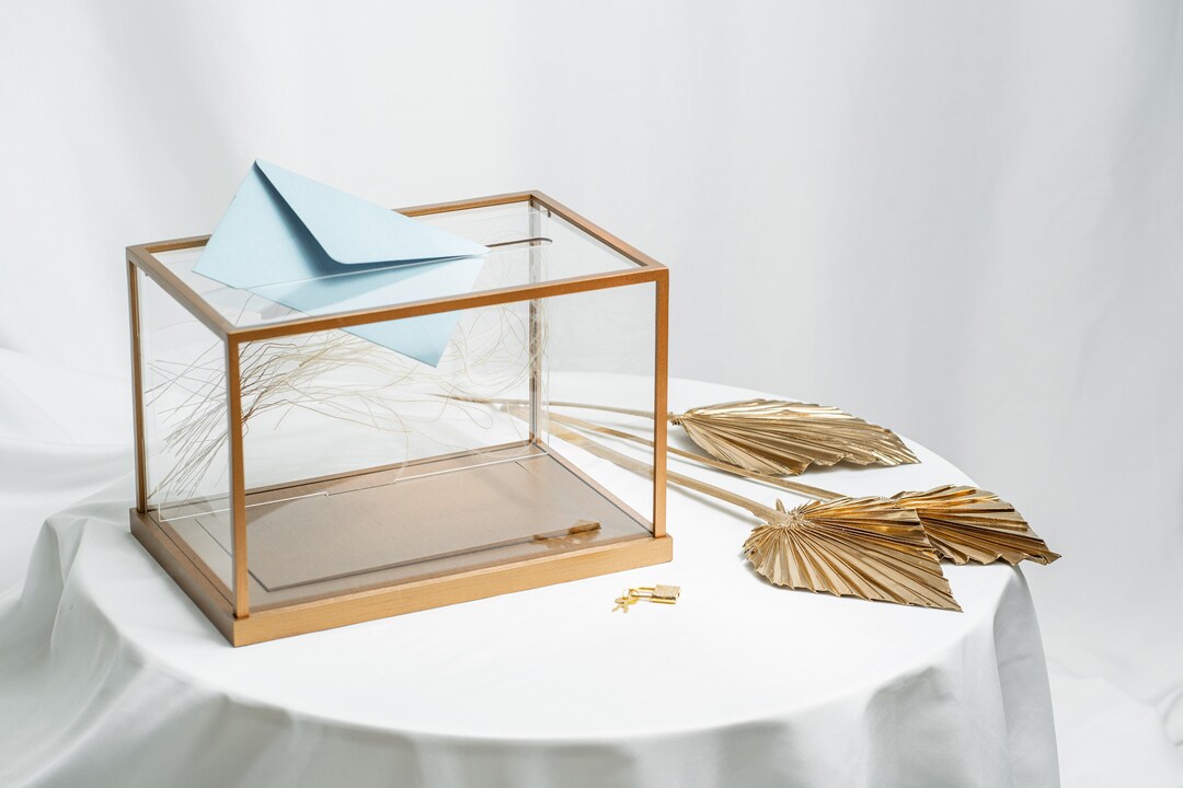 Gold Wedding Card Box With Lock: Acrylic Money Box - Etsy