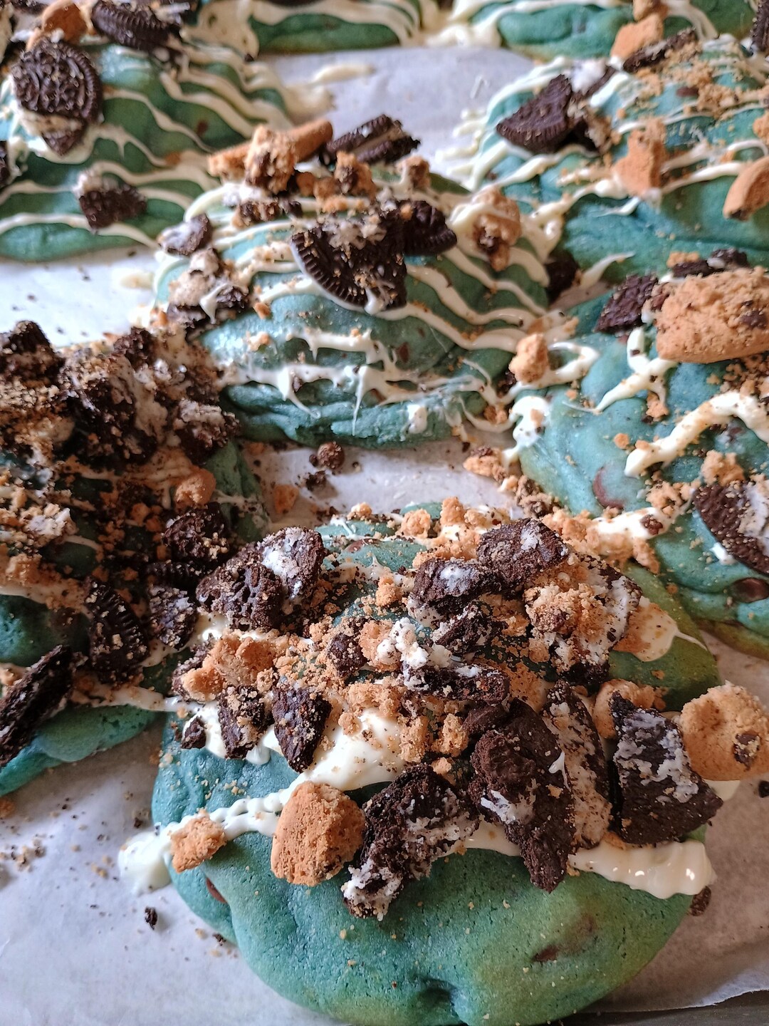 Big Blue Monster Nomster Gourmet Stuffed Cookie W/ Oreo Cookies Chips Ahoy Chocolate Chips Jumbo ...