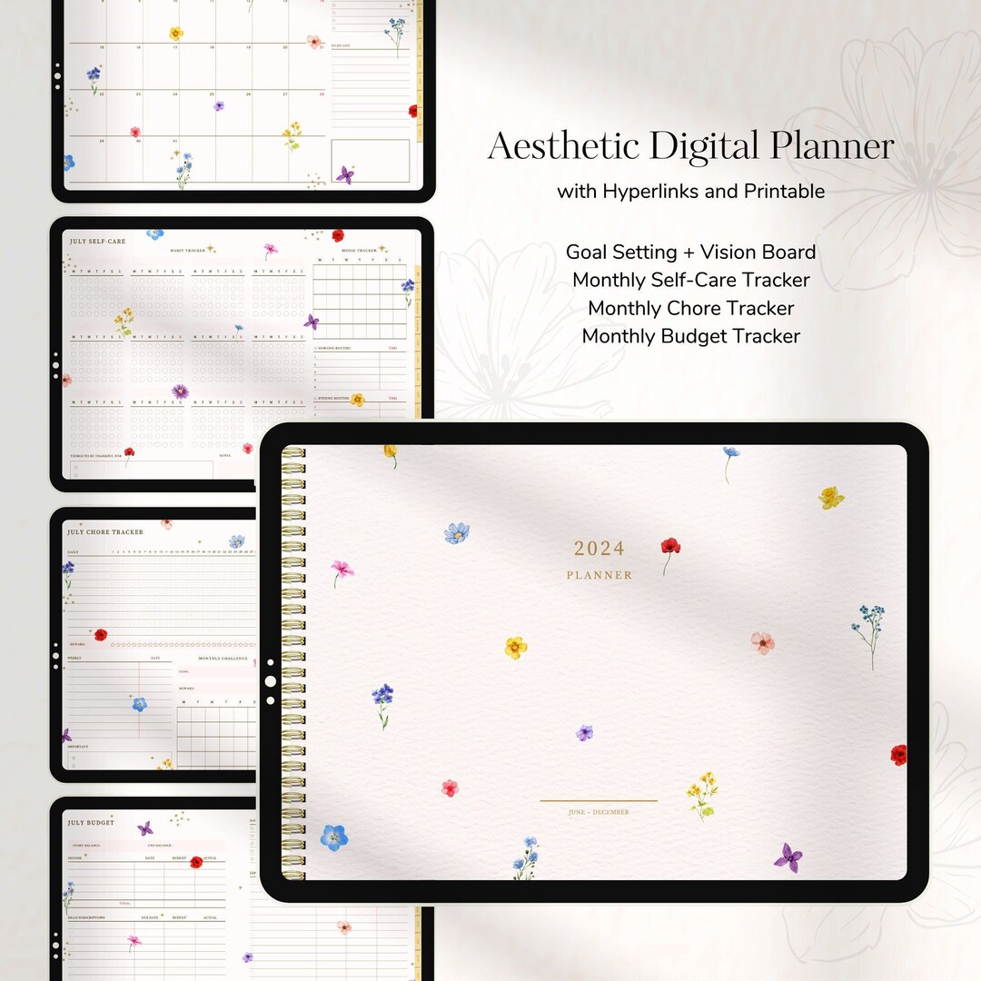Aesthetic Digital Monthly Planner Hyperlinked | Cute Goodnotes Notebook ...