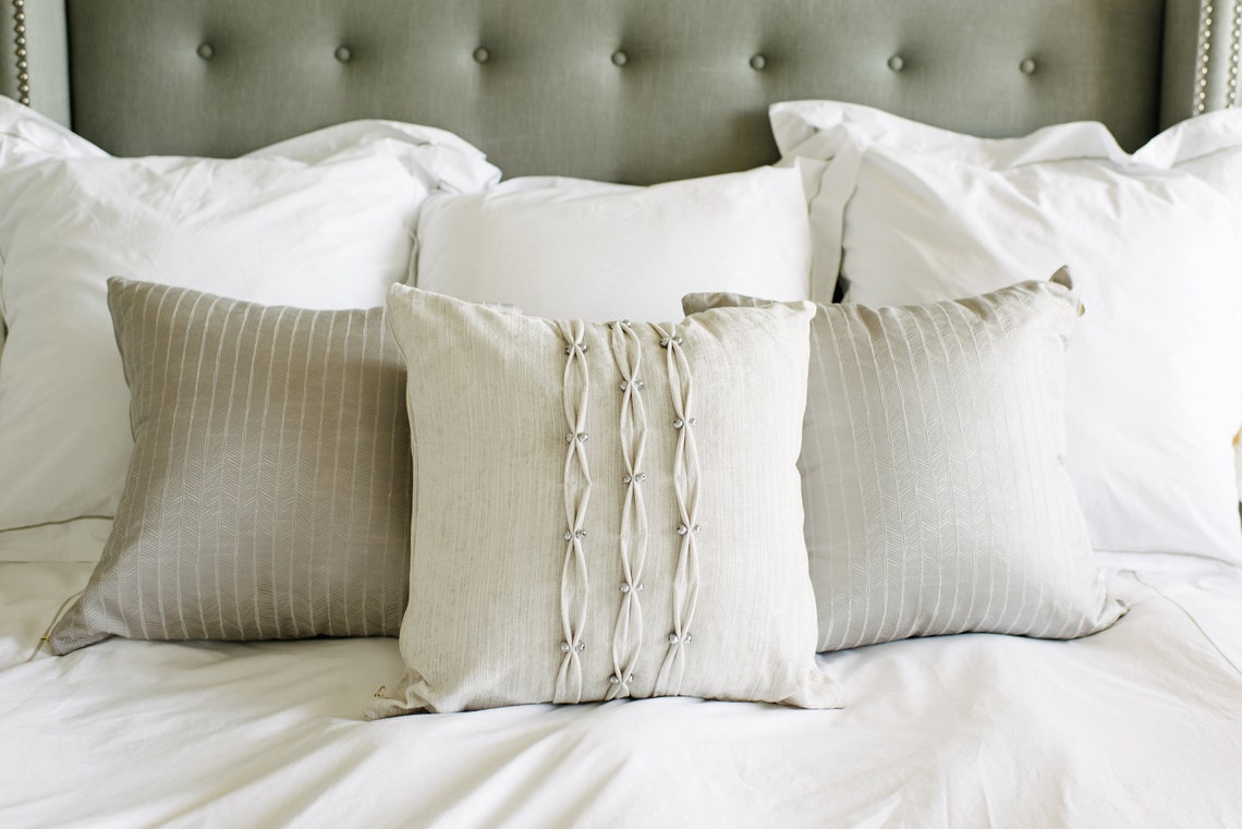 Neutral Textured Luxury Pillow With Silver Details// 20x20 Cushion ...
