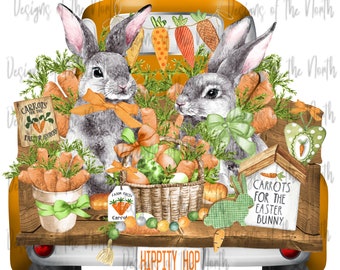 Watercolor Truck Easter Bunny With Eggs Instant Download - Etsy