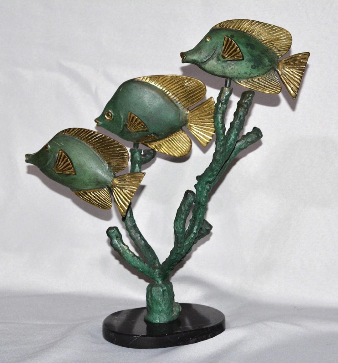 Bronze Angel Fish Coral Sculpture Statue Mable Stand Art Collection ...