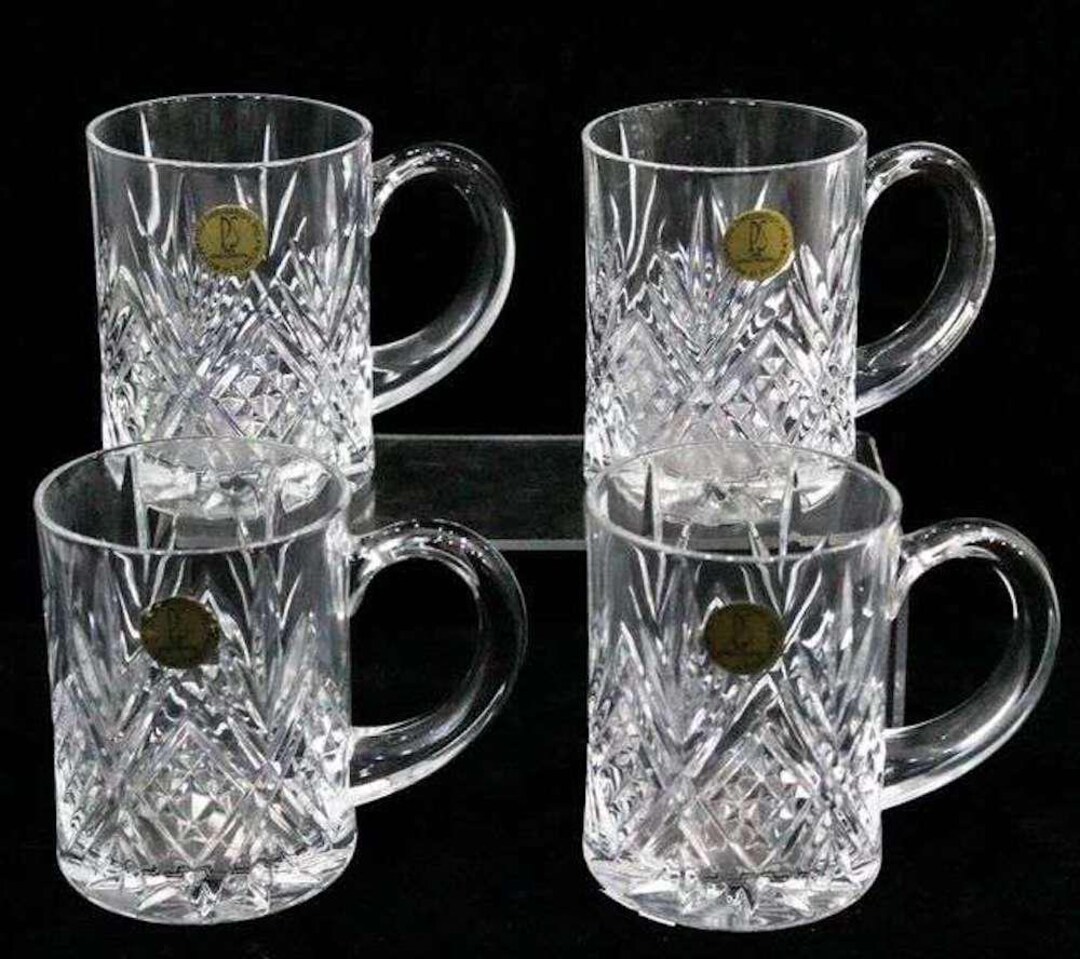 NEW Paul Sebastian Cup Set of 4 Diamond Cross Cut Fine Vintage Crystal ...