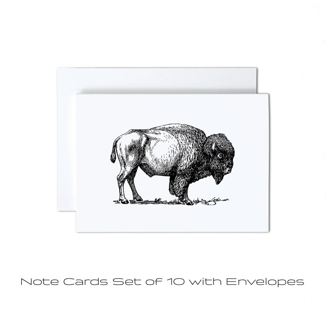 Buffalo Cards, Minimalist Bison Folded Note Cards, Set of 10 Blank Note ...