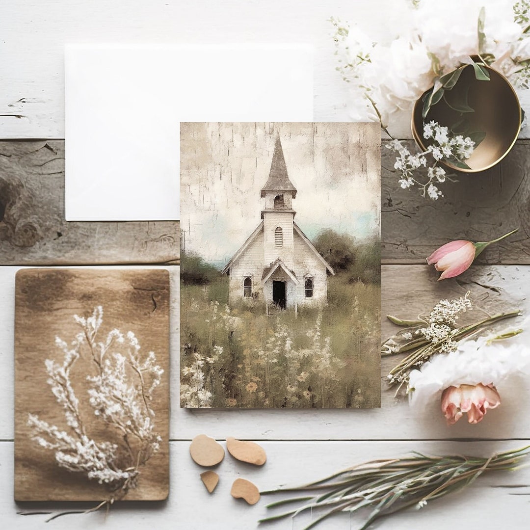 Christian Cards & Envelopes, Spring Church Painting, 10 Blank Note Card ...