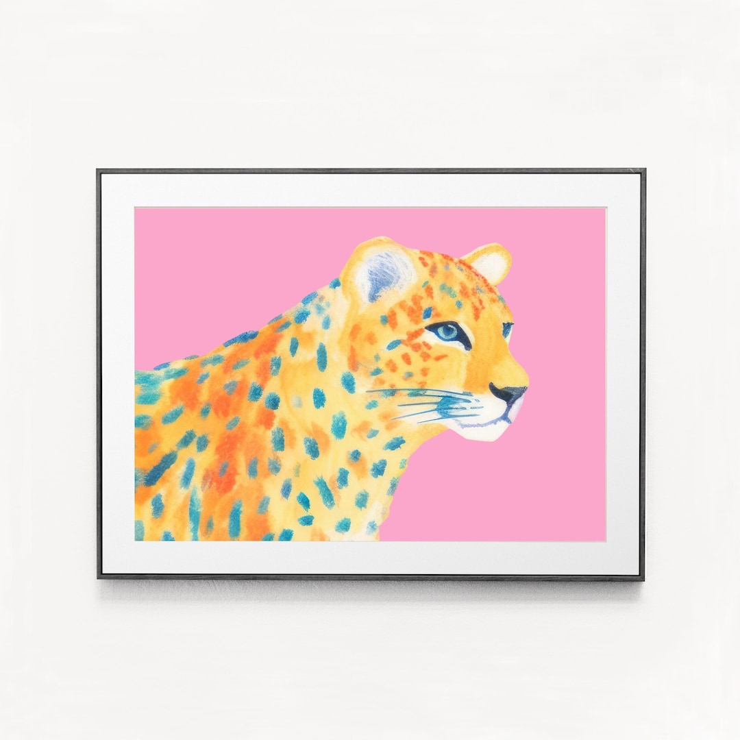 Cheetah Animal Print, Kitsch Pink Orange Preppy PRINTABLE Wall Art ...