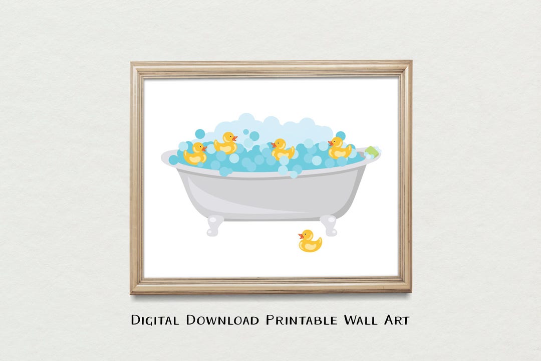 Rubber Duck Bathroom Art Print, PRINTABLE Wall Art, Ducks in Bathtub ...