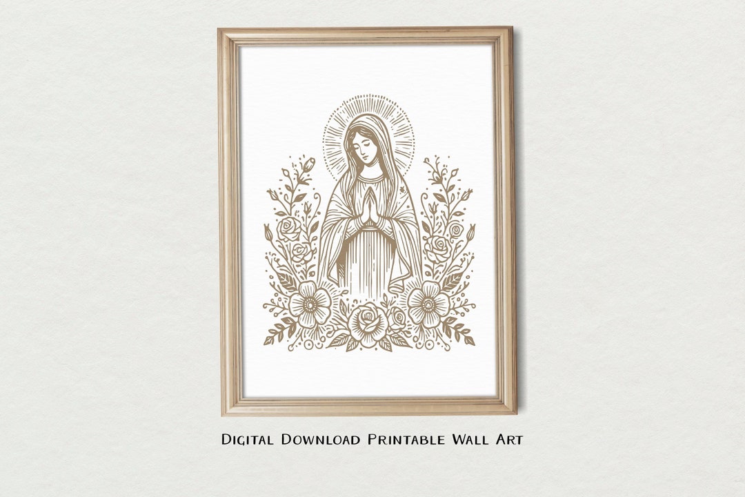 Virgin Mary Art Print, Digital Download PRINTABLE Christian Wall Art ...