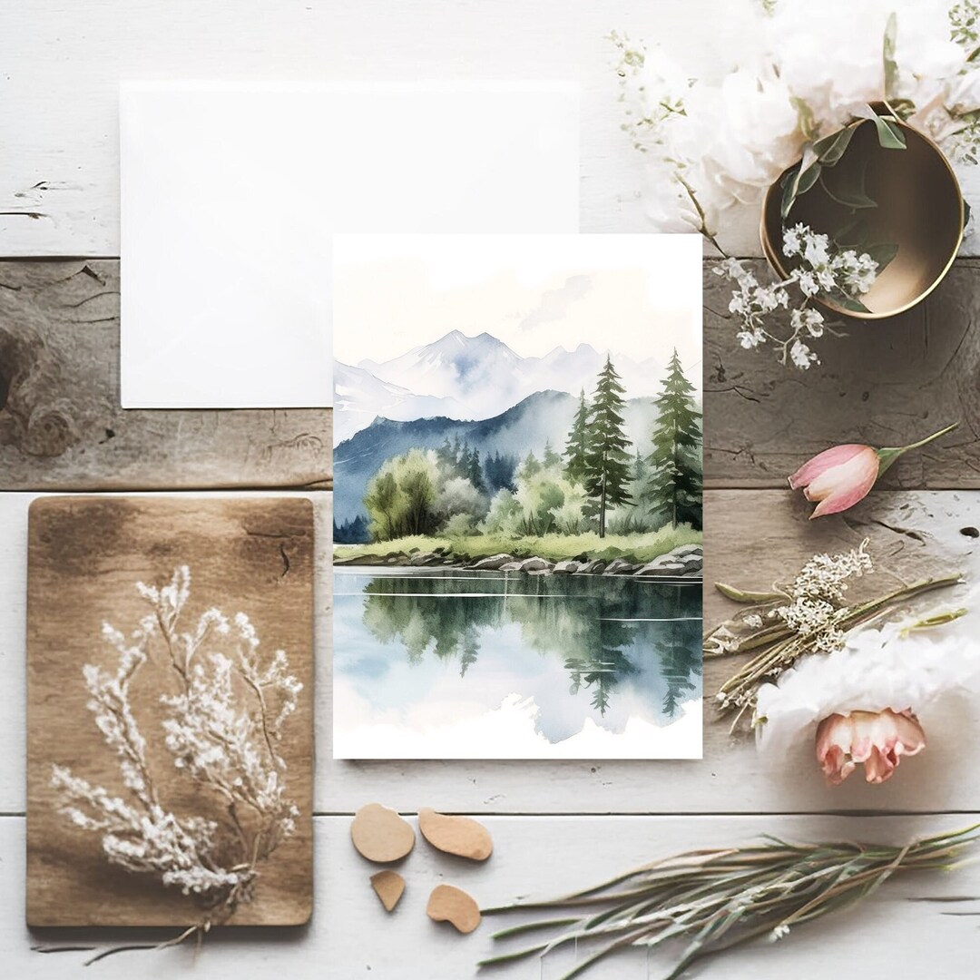 Mountain Lake Cards Cards, Misty Forest 10 Piece Pack Set, Blank Cards ...