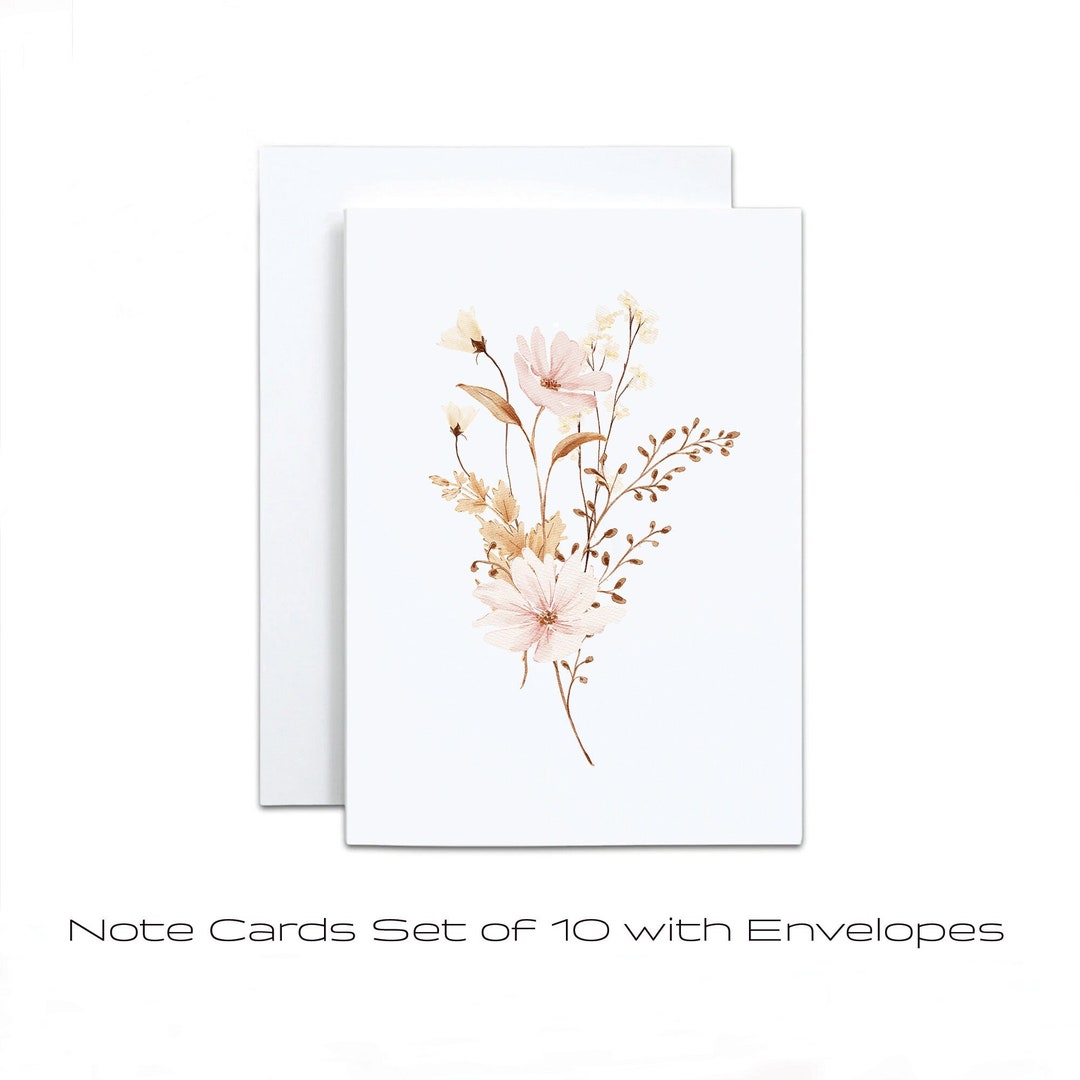 Wildflower Cards With Envelopes, Minimalist Watercolor Floral, Blank ...