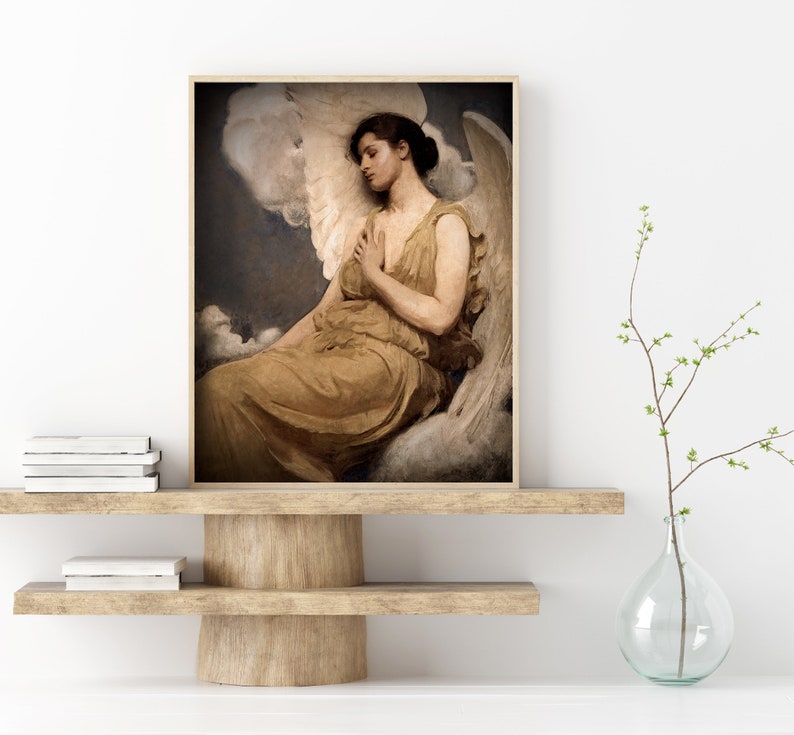 Victorian Angel Portrait, Moody Oil Painting Print, Dark Academia Wall ...
