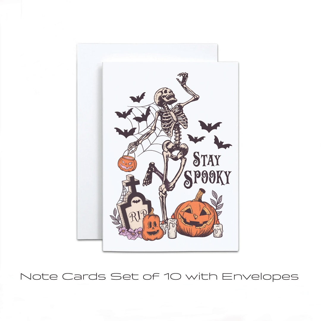 Halloween Cute Skeleton Cards, Set of 10 Trendy Stay Spooky Cards ...