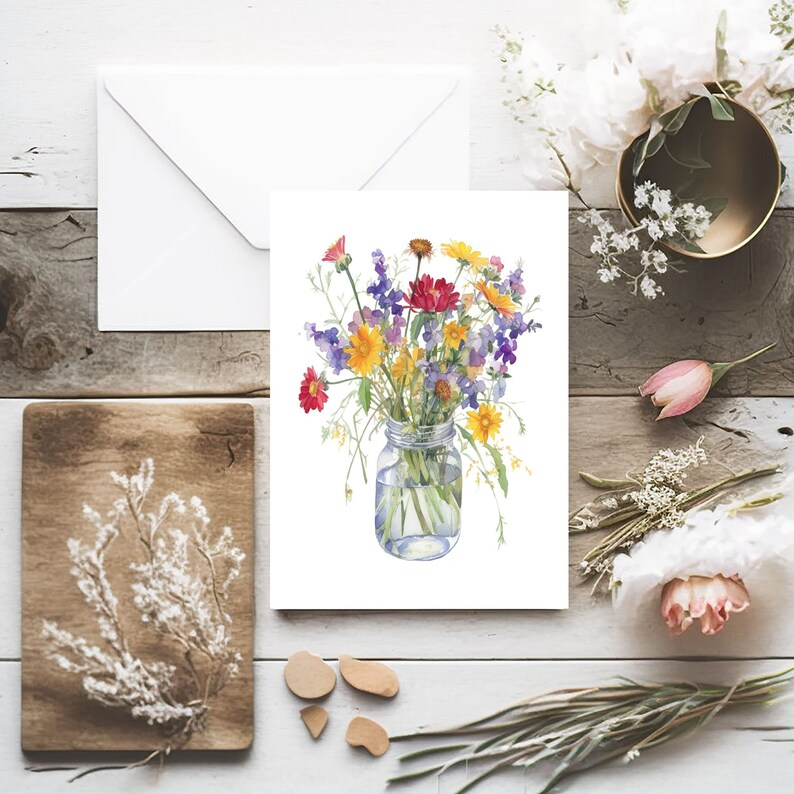Wildflower Cards, Watercolor Floral Note Cards, Set of 10 Blank Note ...