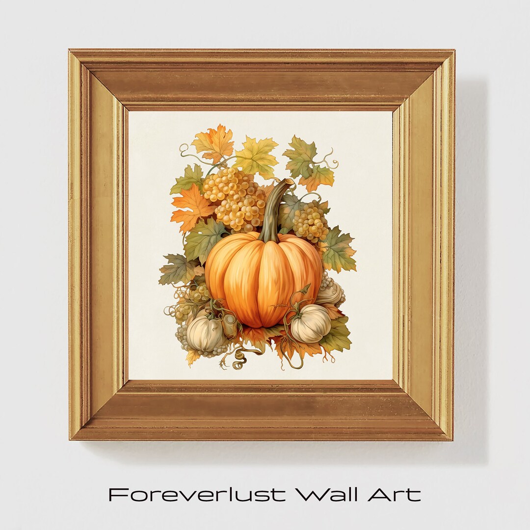 Fall Wall Decor, Pumpkin PRINTABLE Art, Fall Harvest Painting, Vintage ...