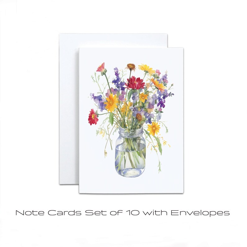 Wildflower Cards, Watercolor Floral Note Cards, Set of 10 Blank Note ...