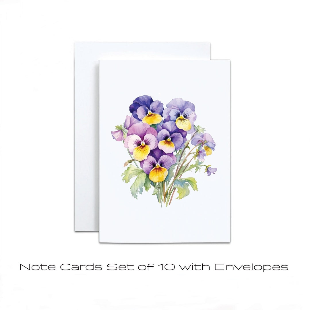 Pansy Watercolor Cards, Pansy Flower Card Set of 10, Floral Stationary ...