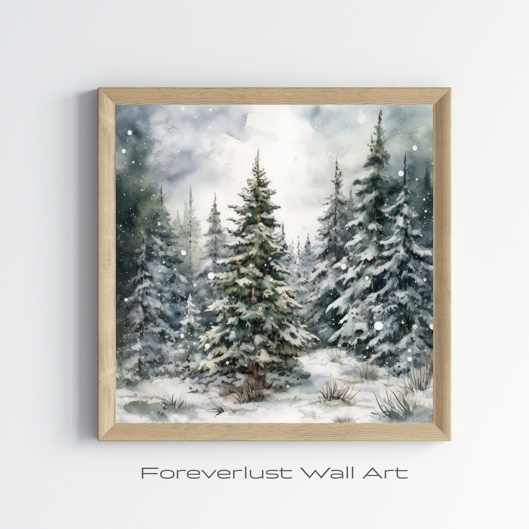 Winter Forest Painting Christmas Print, Printable Wall Art, Christmas ...