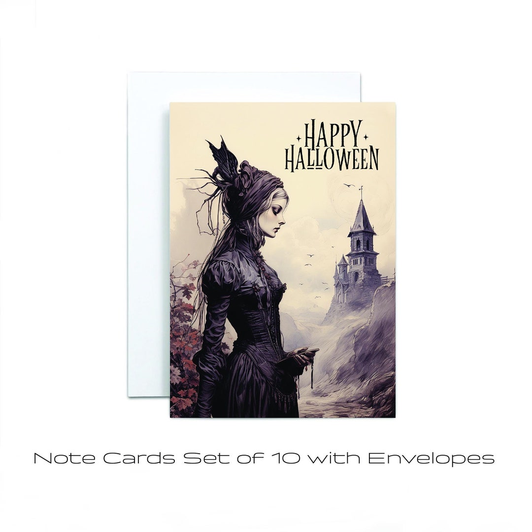 Halloween Cards, Set of 10 Goth Witch Happy Halloween Fall Cards ...
