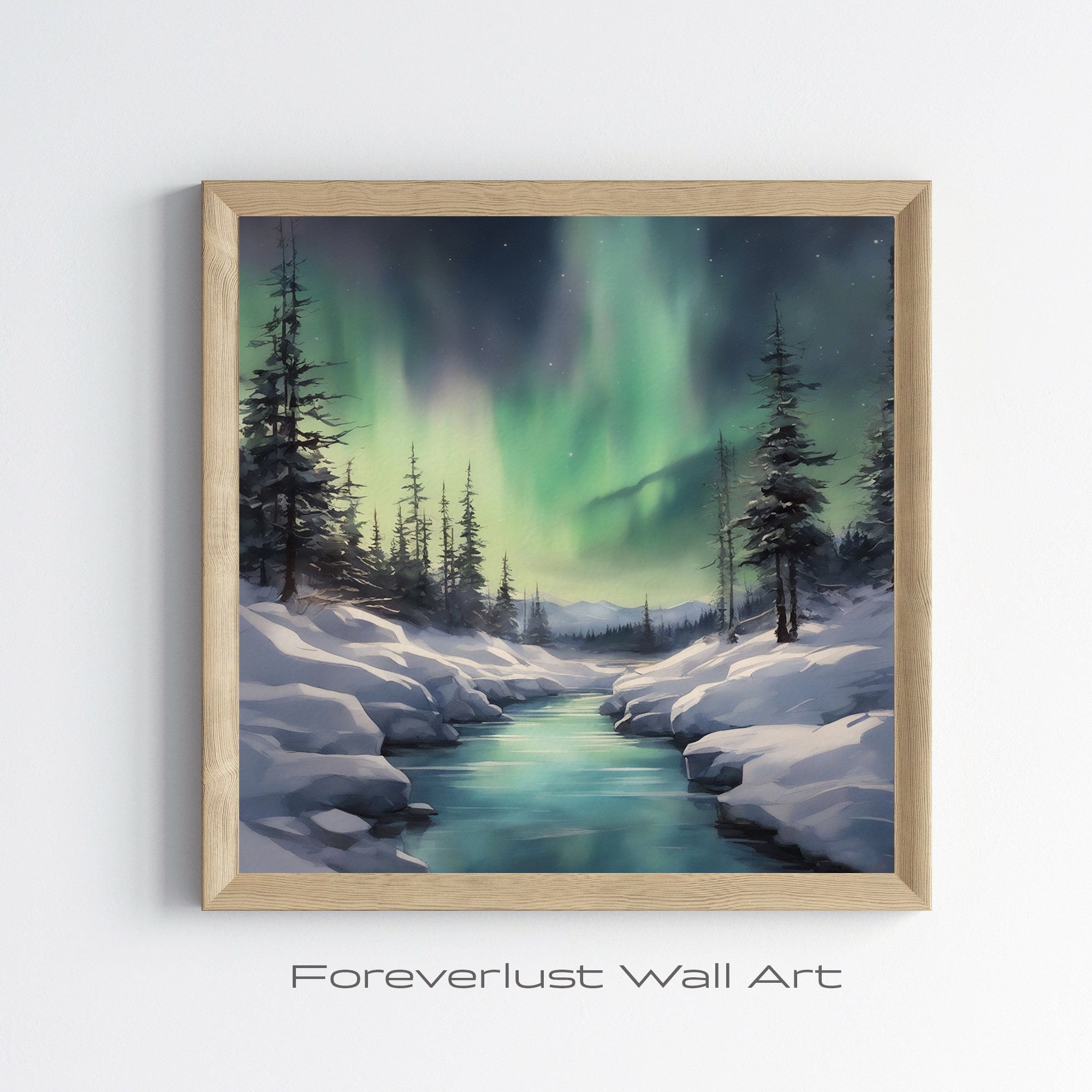 Northern Lights Art Print, Aurora Borealis Landscape Painting PRINTABLE ...