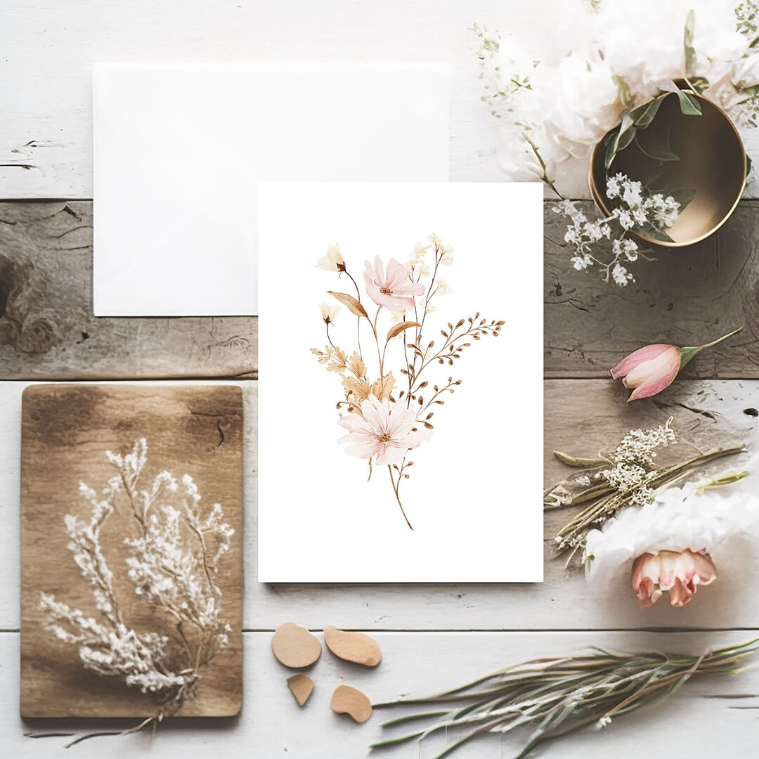 Wildflower Cards With Envelopes, Minimalist Watercolor Floral, Blank ...