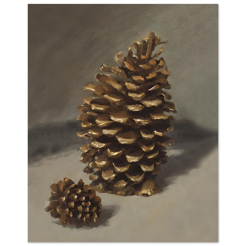 Pinecone Art Print, Pinecone Painting Print, Fall Oil Painting, Rustic ...