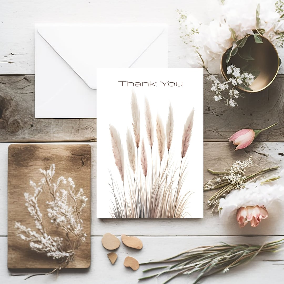 Pampas Grass Thank You Cards, Dried Grass Cards, 10 Piece Pack Set ...
