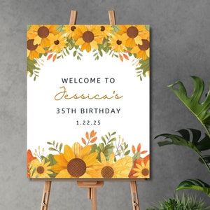 Editable Sunflower Birthday Sign Canva | Party Entry Sign | Fall Summer ...