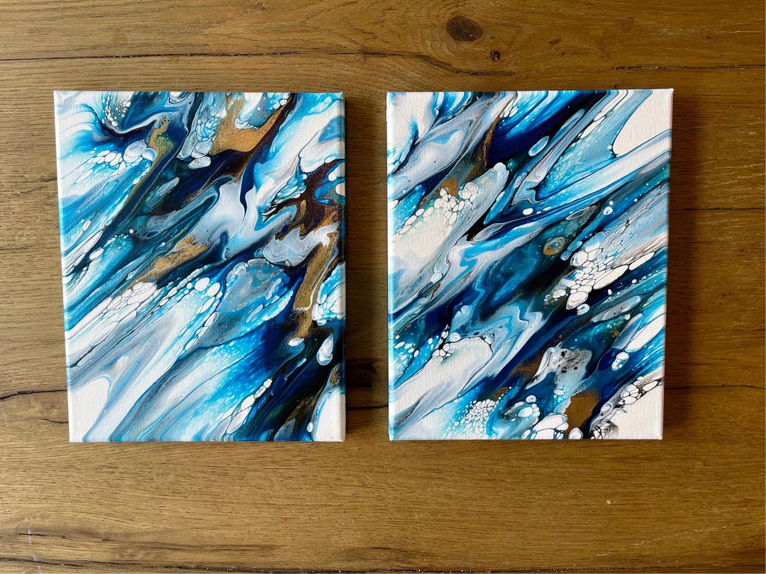 Set of Two Original, Acrylic Pour Paintings, Fluid Art, Abstract Wall ...
