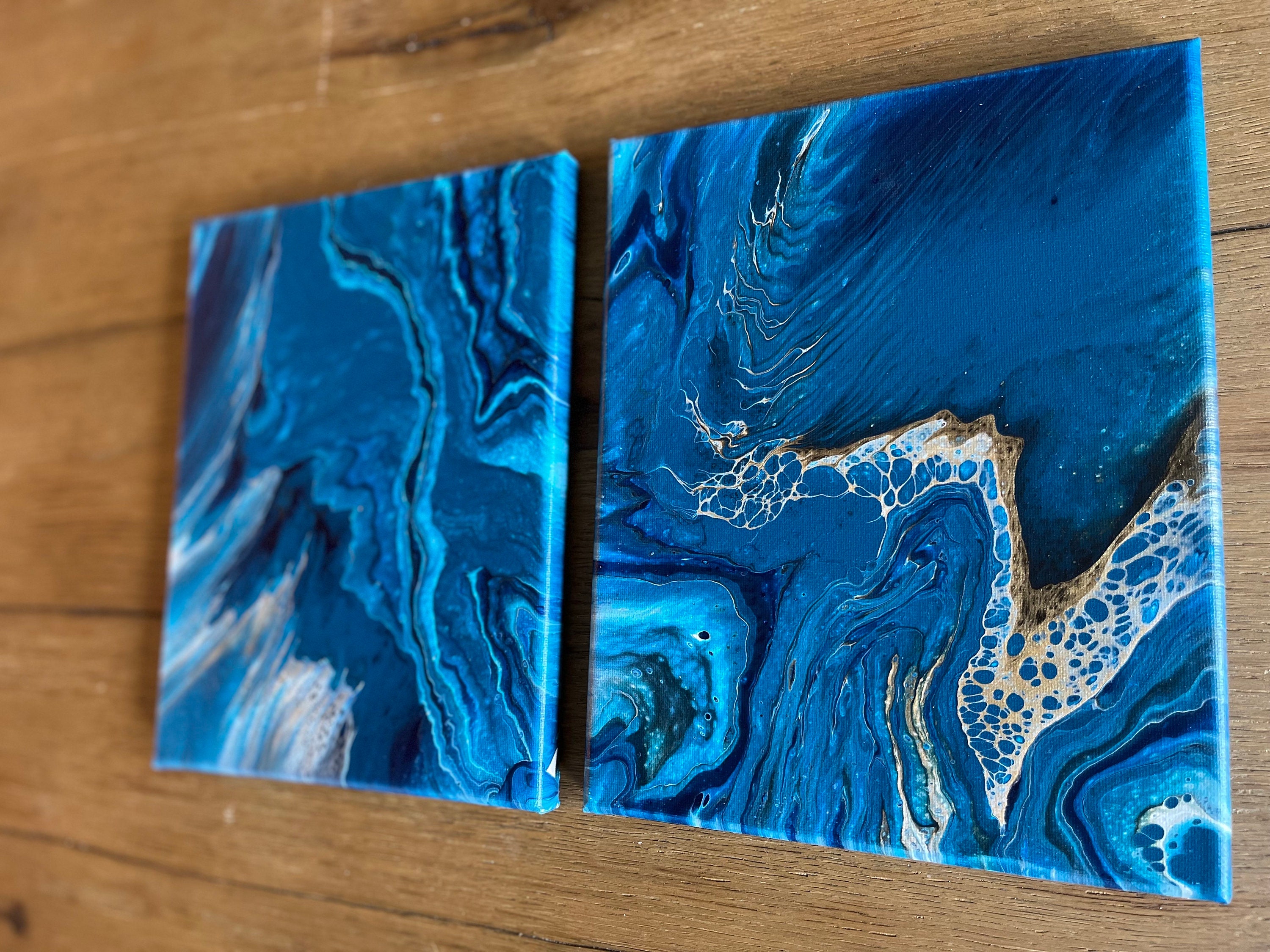 Set of Two Original, Acrylic Pour Paintings, Fluid Art, Abstract Wall ...
