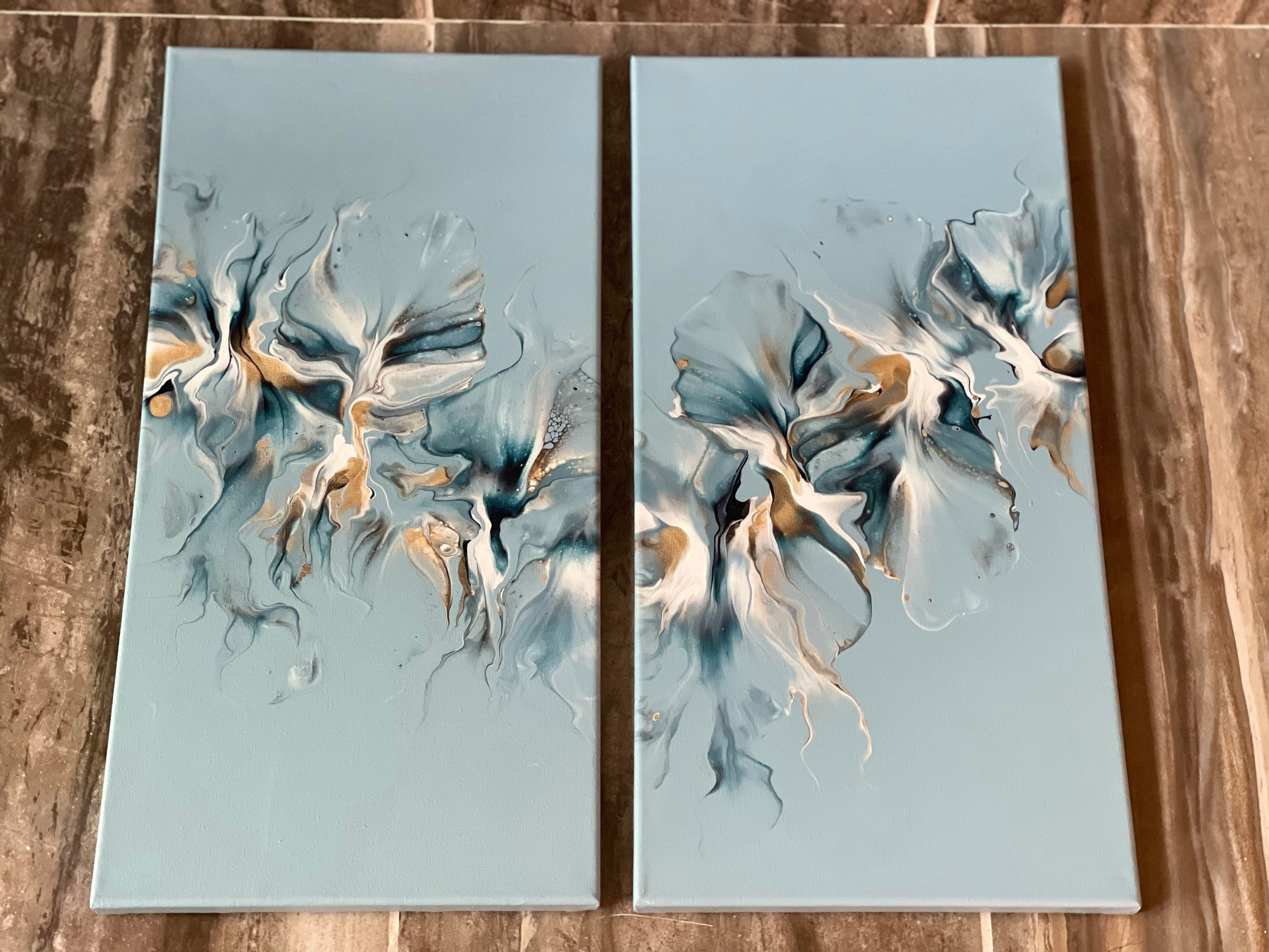 Set of 2 Original, Acrylic Pour Paintings, Dutch Pour, Fluid Art ...