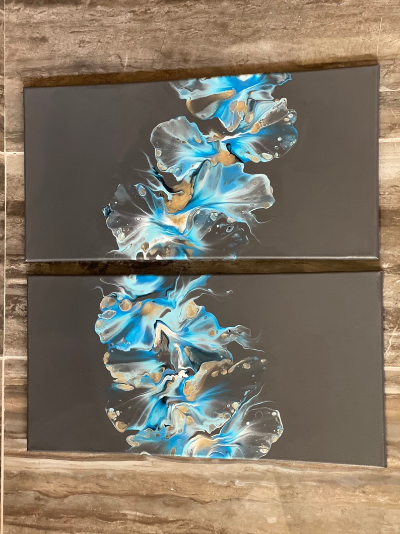 Set of 2 Original, Acrylic Pour Paintings, Dutch Pour, Fluid Art ...