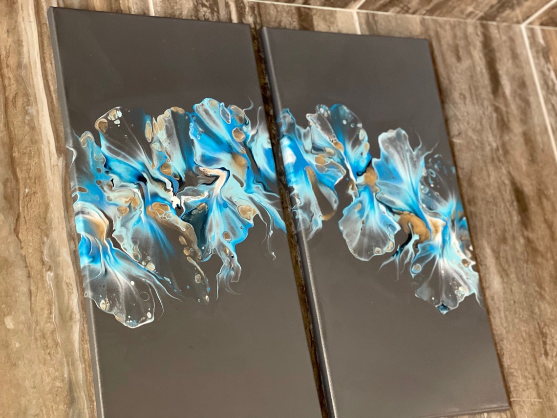 Set of 2 Original, Acrylic Pour Paintings, Dutch Pour, Fluid Art ...