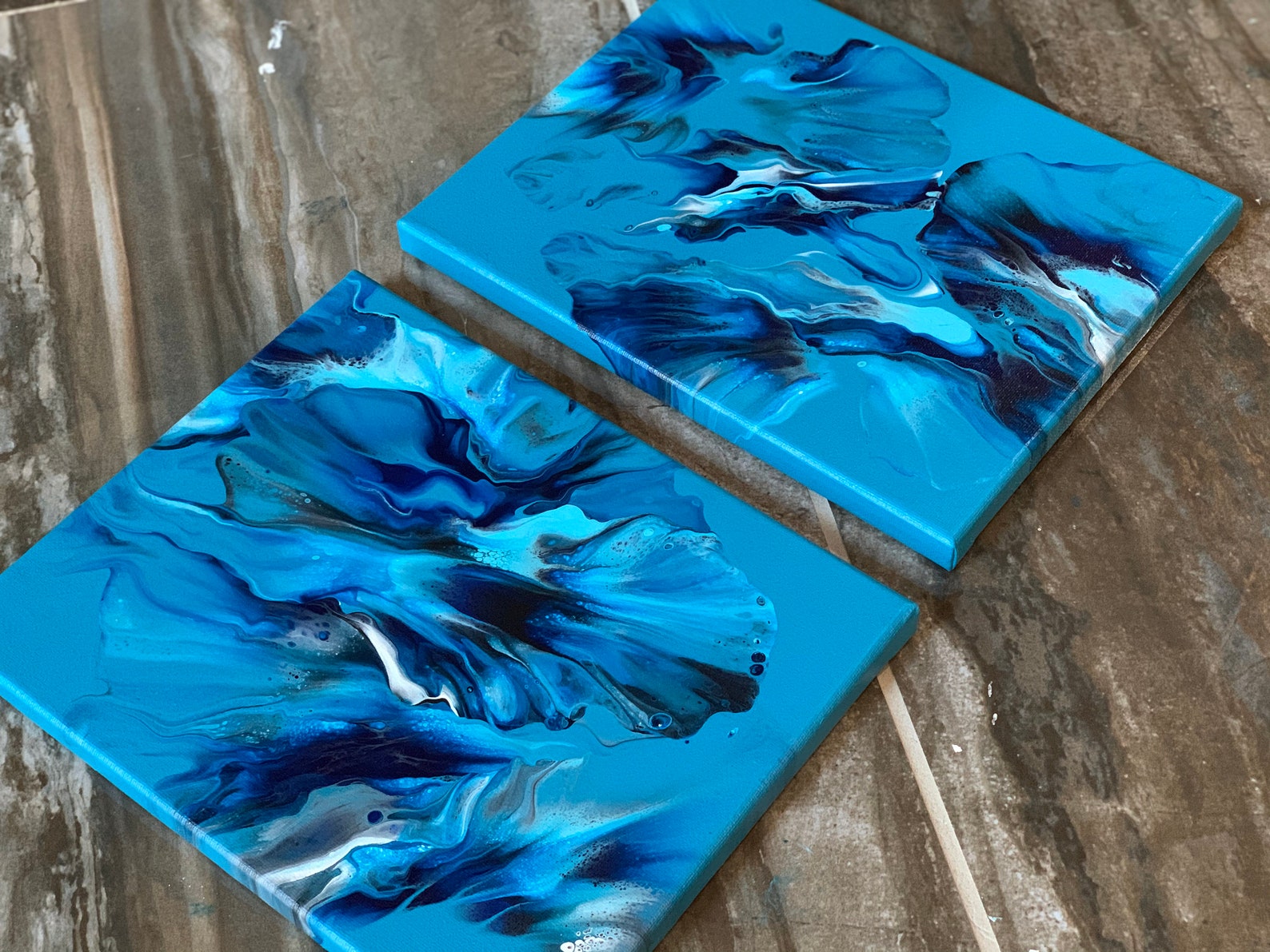 Set of Two Original, Acrylic Pour Paintings, Dutch Pour, Fluid Art ...