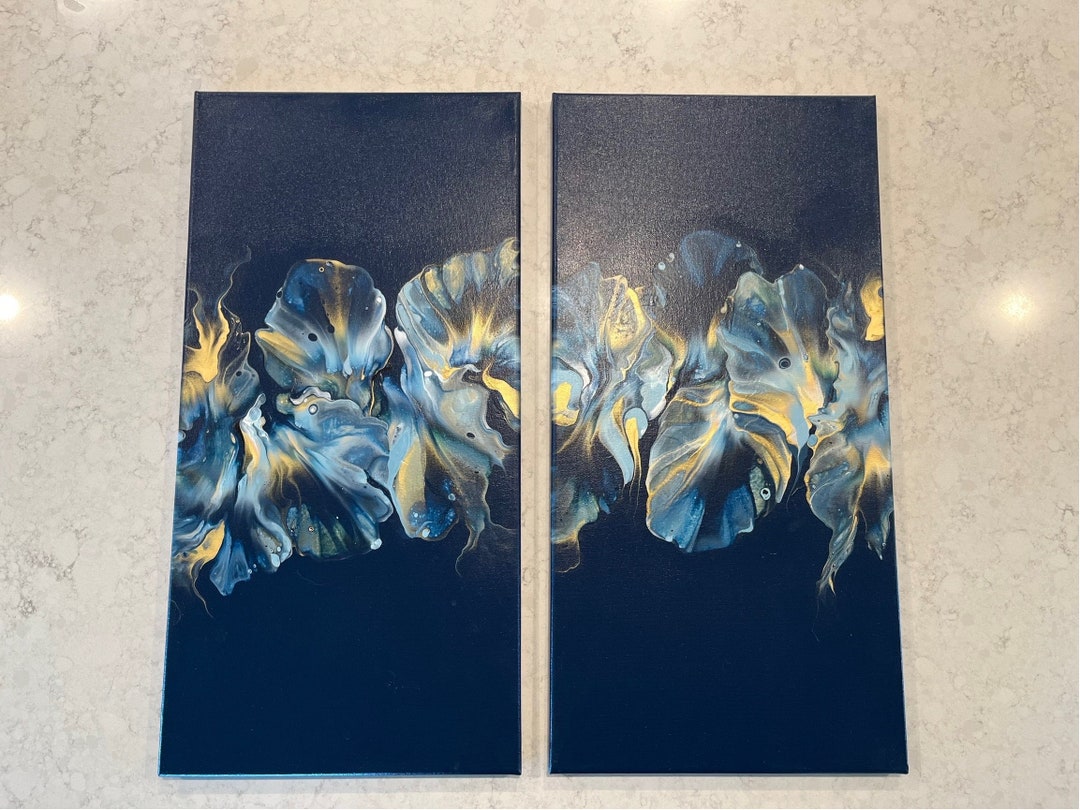Set of 2 Original, Acrylic Pour Paintings, Dutch Pour, Fluid Art ...
