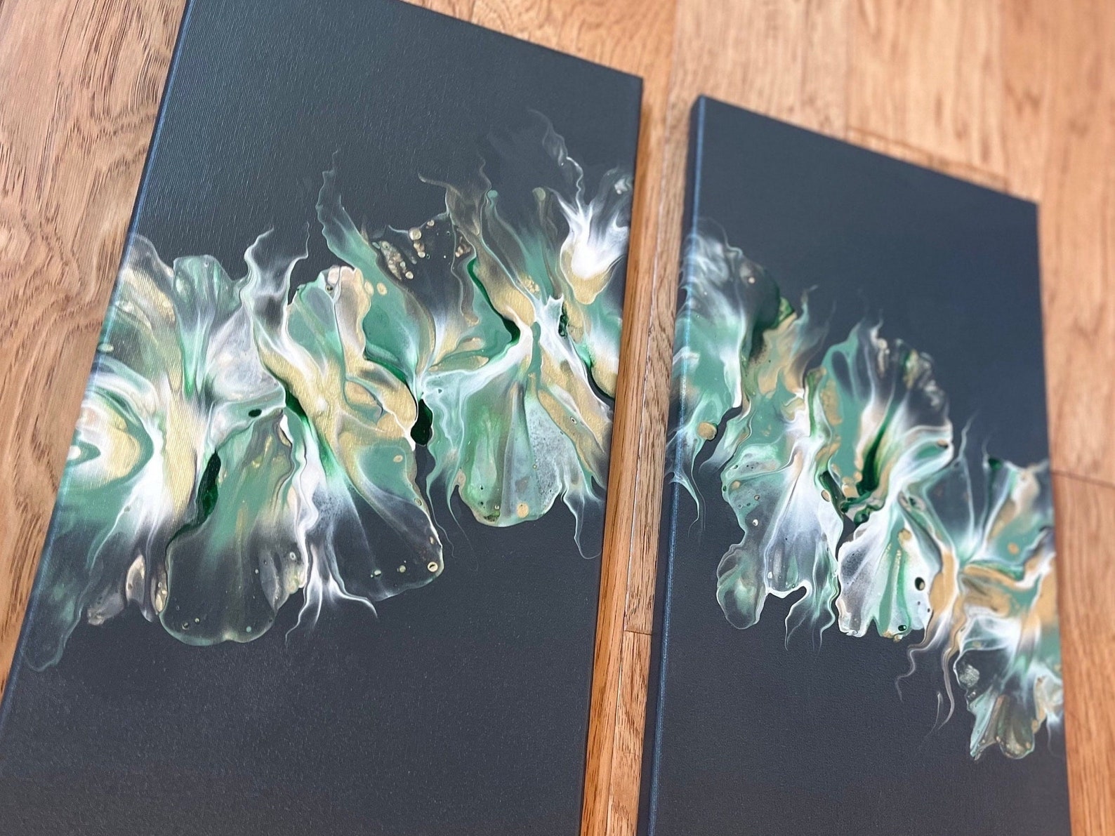 Set of 2 Original, Acrylic Pour Paintings, Dutch Pour, Fluid Art ...