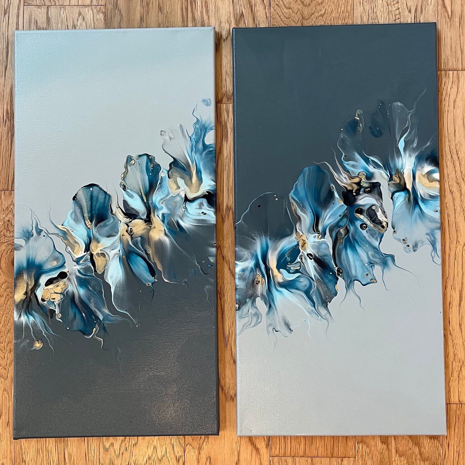 Set of 2 Original, Acrylic Pour Paintings, Dutch Pour, Fluid Art ...
