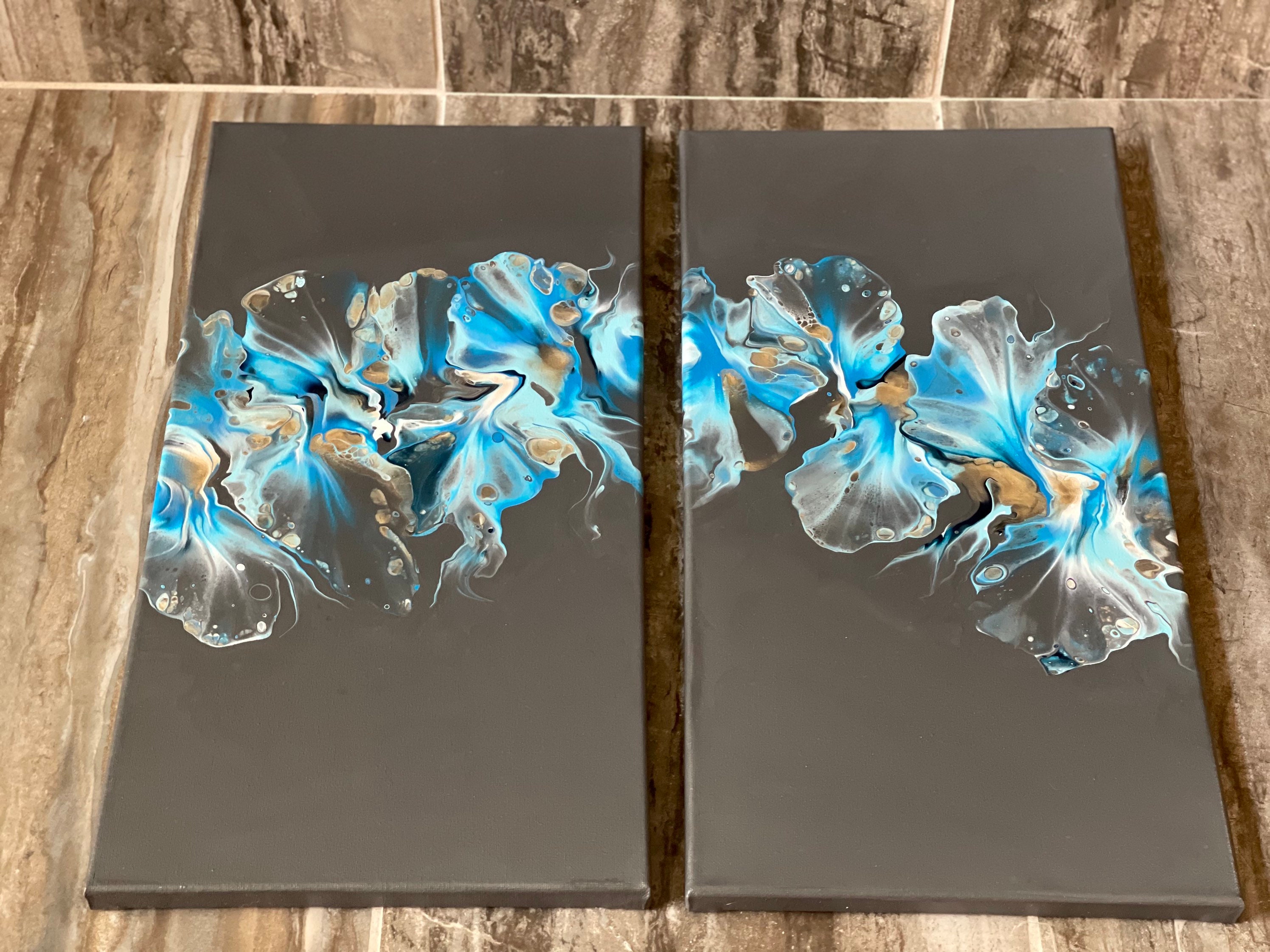 Set of 2 Original, Acrylic Pour Paintings, Dutch Pour, Fluid Art ...