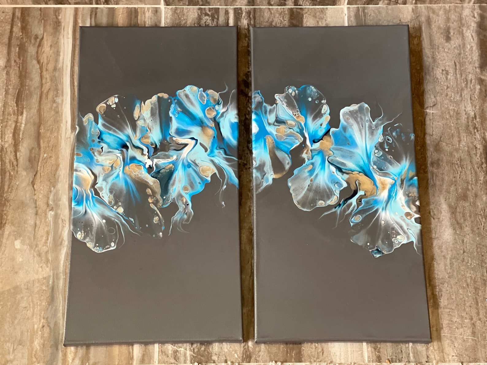 Set of 2 Original, Acrylic Pour Paintings, Dutch Pour, Fluid Art ...