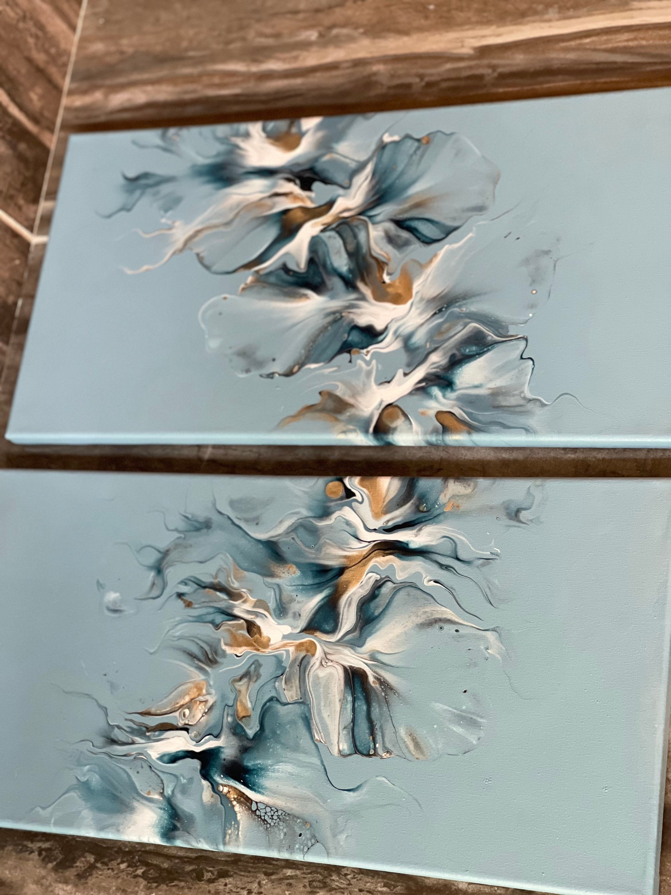 Set of 2 Original, Acrylic Pour Paintings, Dutch Pour, Fluid Art ...