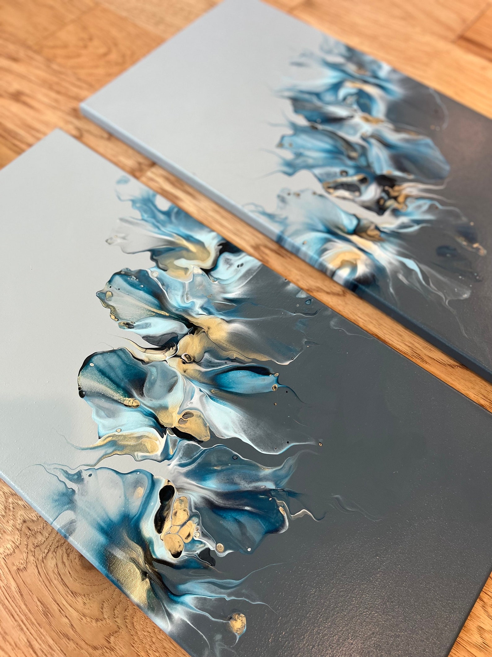 Set of 2 Original, Acrylic Pour Paintings, Dutch Pour, Fluid Art ...