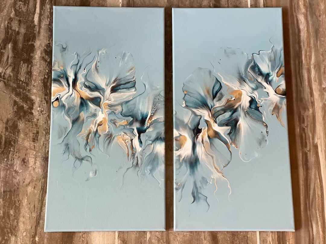 Set of 2 Original, Acrylic Pour Paintings, Dutch Pour, Fluid Art ...